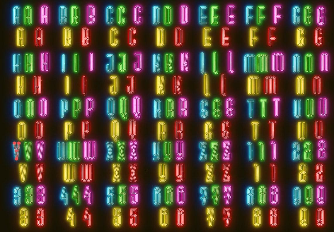 Neon Alphabet PNG: Colorful Letters and Numbers (instant Download) - Etsy