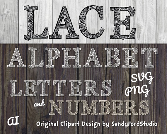 Lace Alphabet & Numbers Black White Cream Svg Png Ai - Etsy