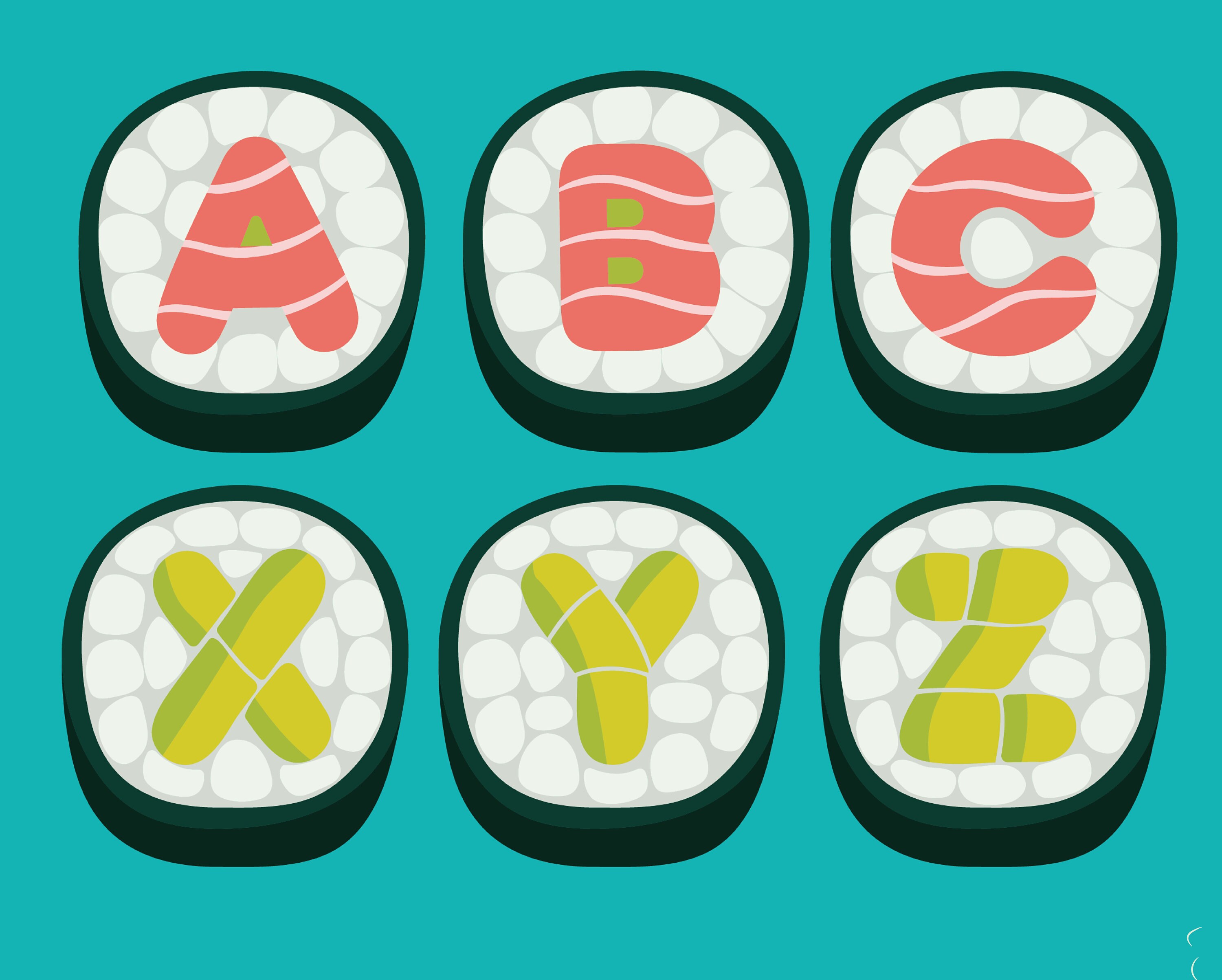 Sushi Alphabet SVG - Sushi Letters, Sushi Clipart Font, Png, Ai, Eps ...