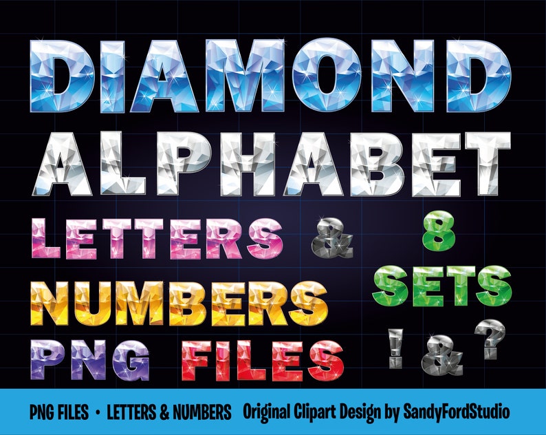 Diamond Gemstone Alphabet: Letters and Numbers PNG (instant Download ...
