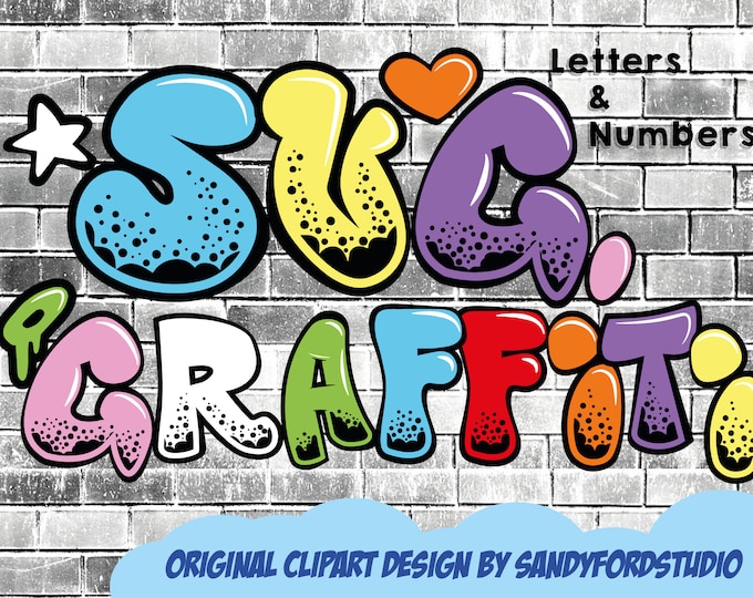 Graffiti Clipart Alphabet: Colorful Letters & Numbers (PNG Instant ...