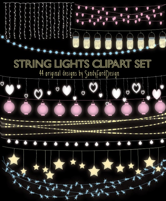 Glowing String Lights Clipart 80 Frames White Pink Blue | Etsy