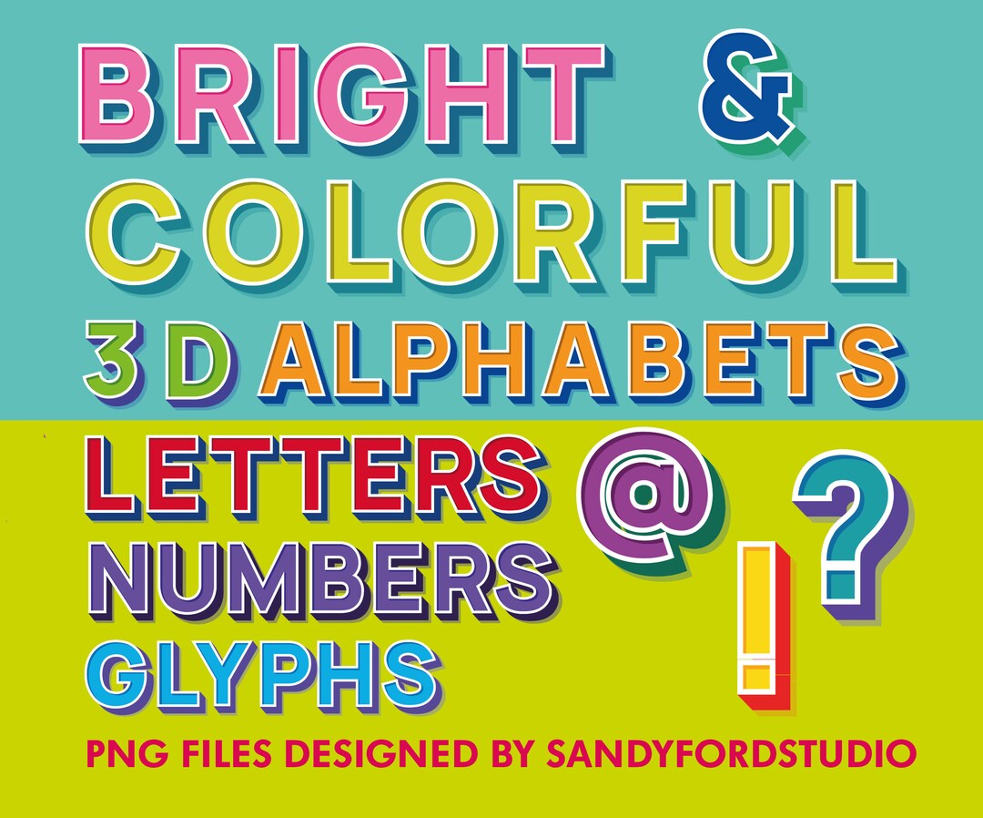 Colorful 3D Alphabets - 440 Piece Set - Letters, Numbers + 4 Glyphs ...