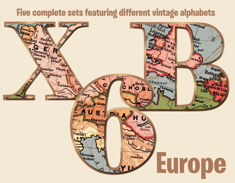 Vintage Map Alphabet PNG Font: Antique Cartography Letters (instant ...