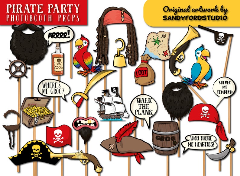 Pirate Party Photobooth Props - 30 Piece Set - Instant Download - Etsy