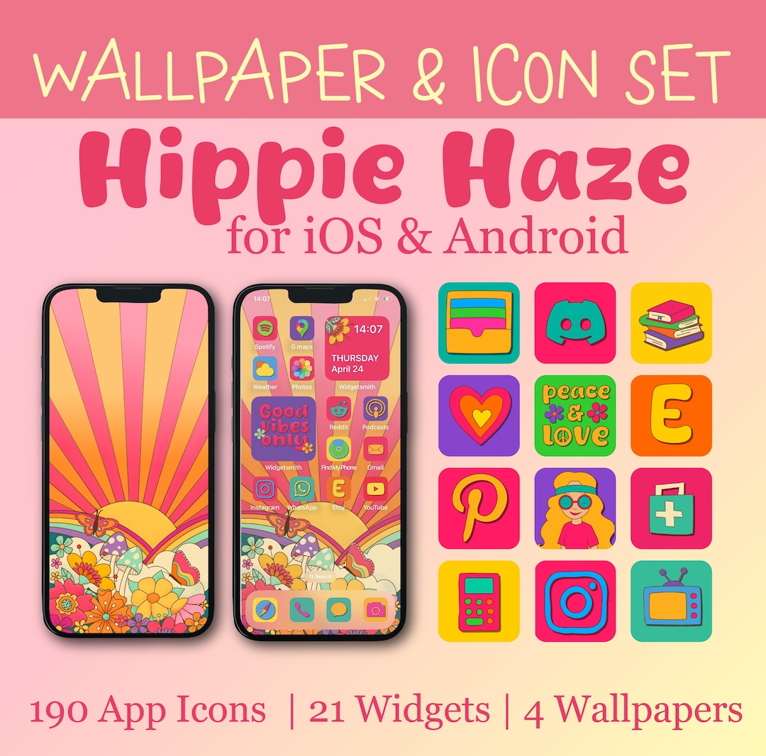 Retro 70s Hippie Ios App Icons iPhone Theme Wallpapers and Widgets for ...