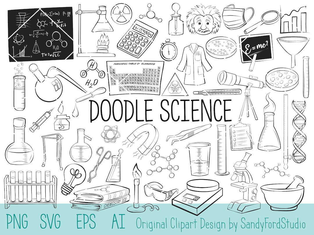 Science Doodle Clipart, Laboratory Chemistry Doodle Vector Icons, Hand ...