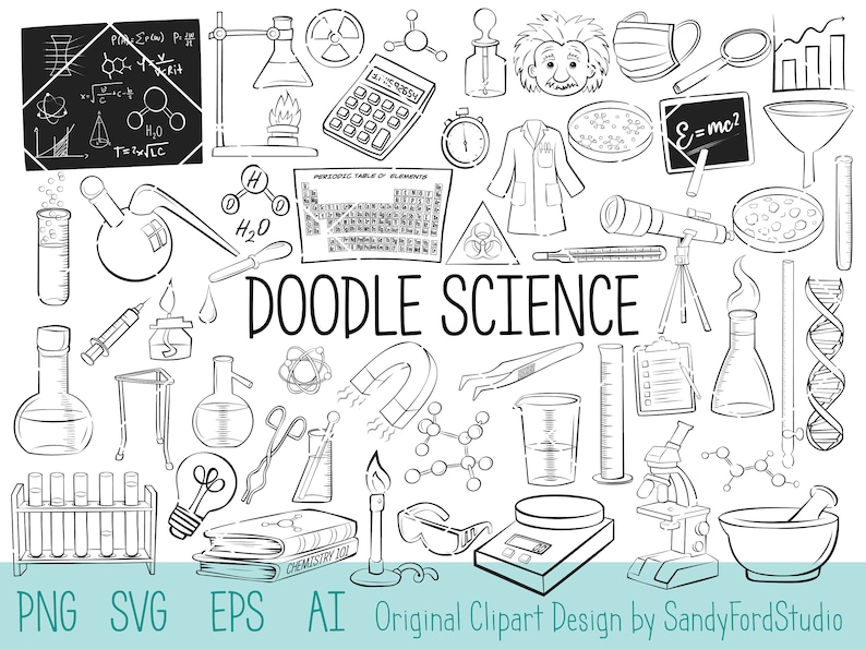 Science Doodle Clipart: Chemistry Vector Icons, SVG and PNG (digital ...