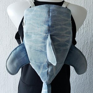 Lightblue Worn-wash Denim Whaleshark Backpack, Recycle Animal Jeans Bag ...