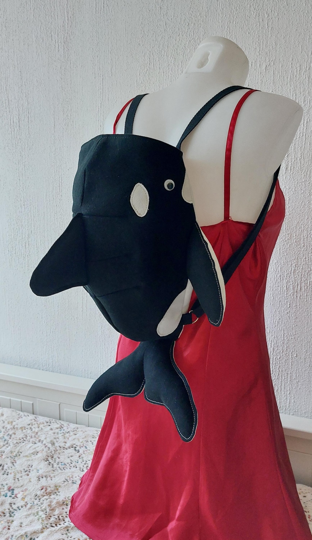 Orca Black&white Googly Eyes Denim Backpack, Killer Whale Bag From ...