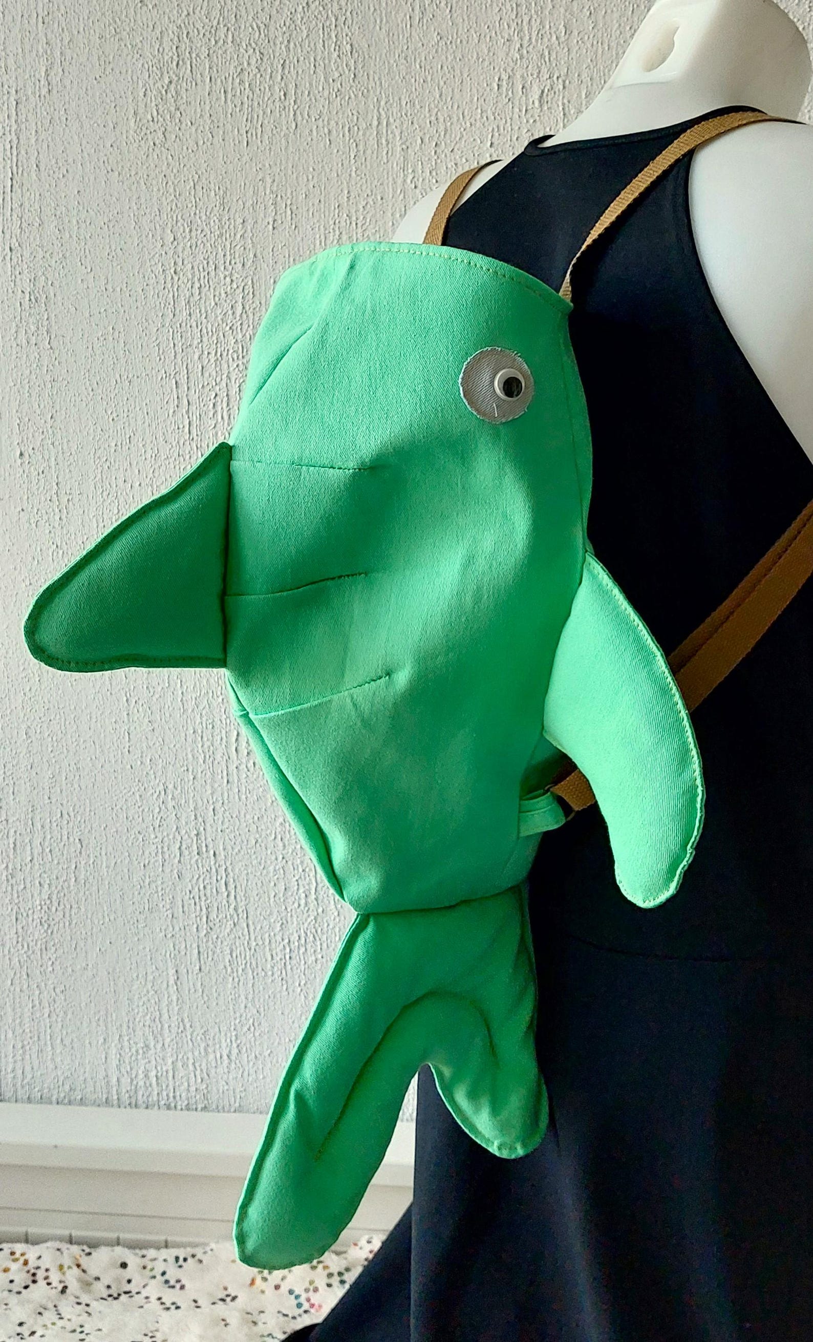 Bright Green Denim Whaleshark Backpack Googly Eyes Recycled Jeans Whale ...