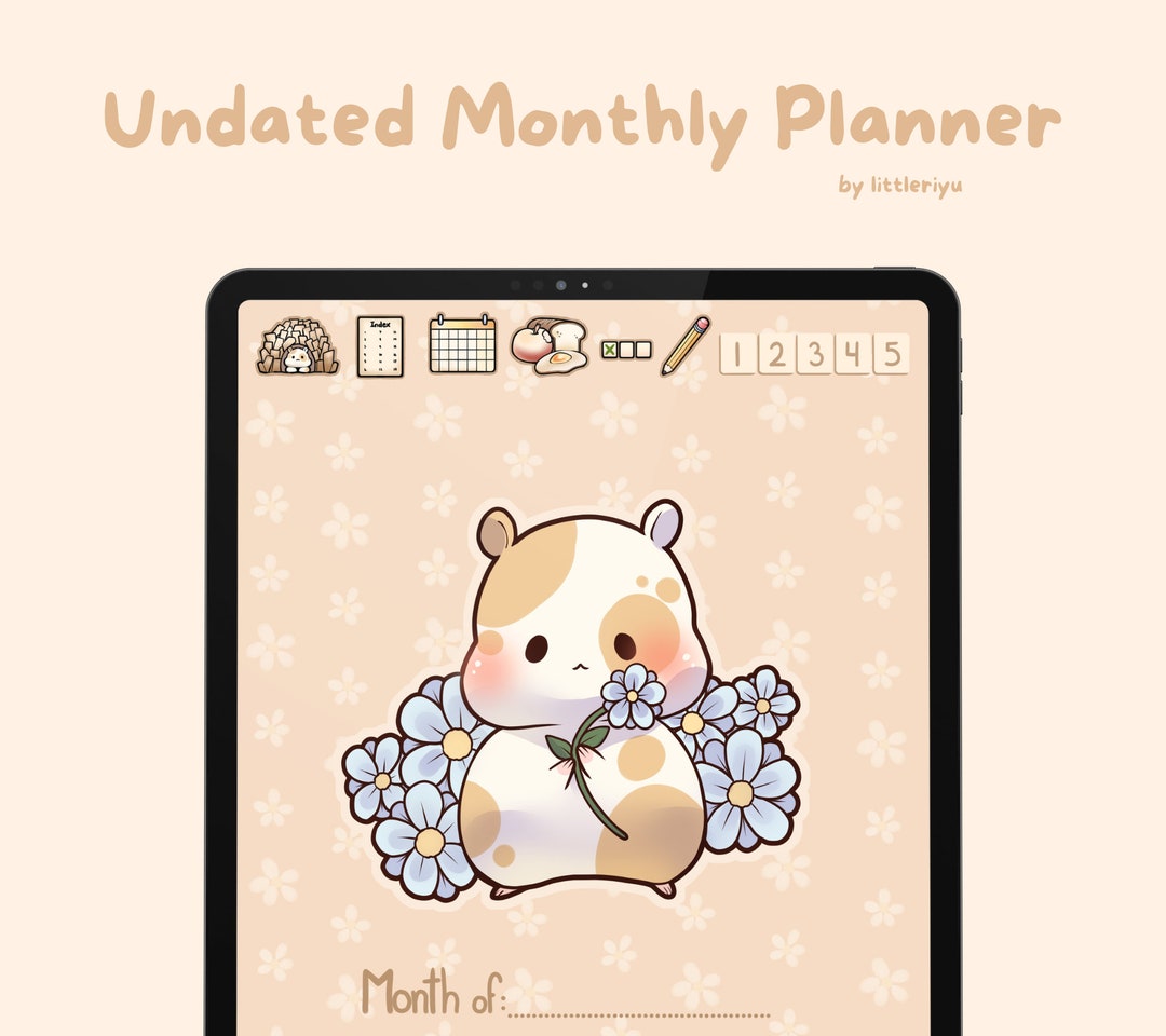 Cute Hamster Monthly Undated Digital Planner Hyperlinked | English ...