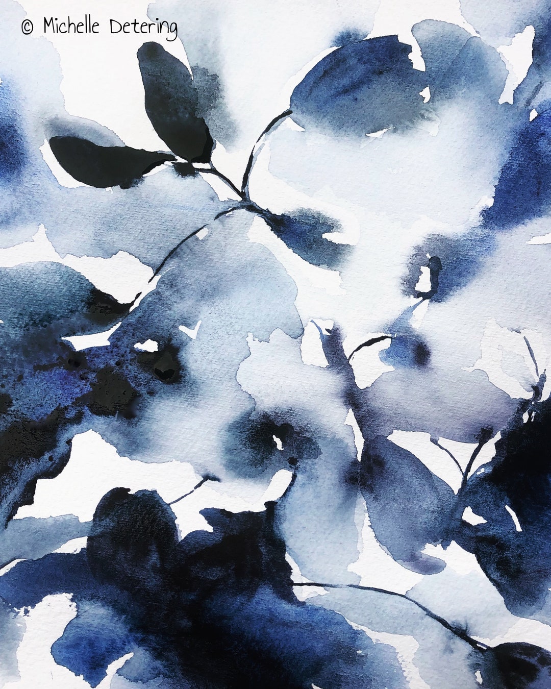 Indigo Flowers Watercolor Print, Blue Floral Print, Blue Flowers ...