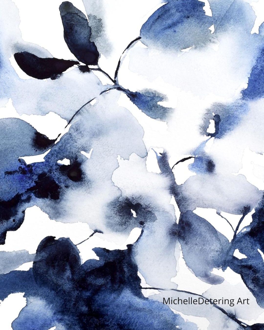Indigo Flowers - Watercolor Print, Blue Floral Print, Blue Flowers ...