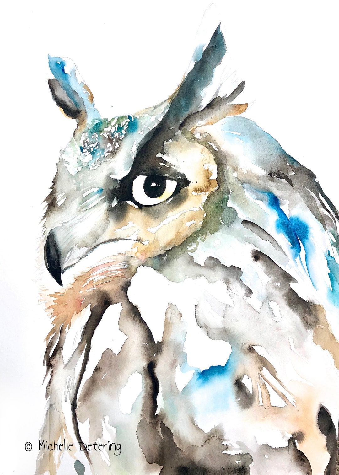 Great Horned Owl - Abstract Owl Art, Owl Watercolor, Owl Painting, Owl ...
