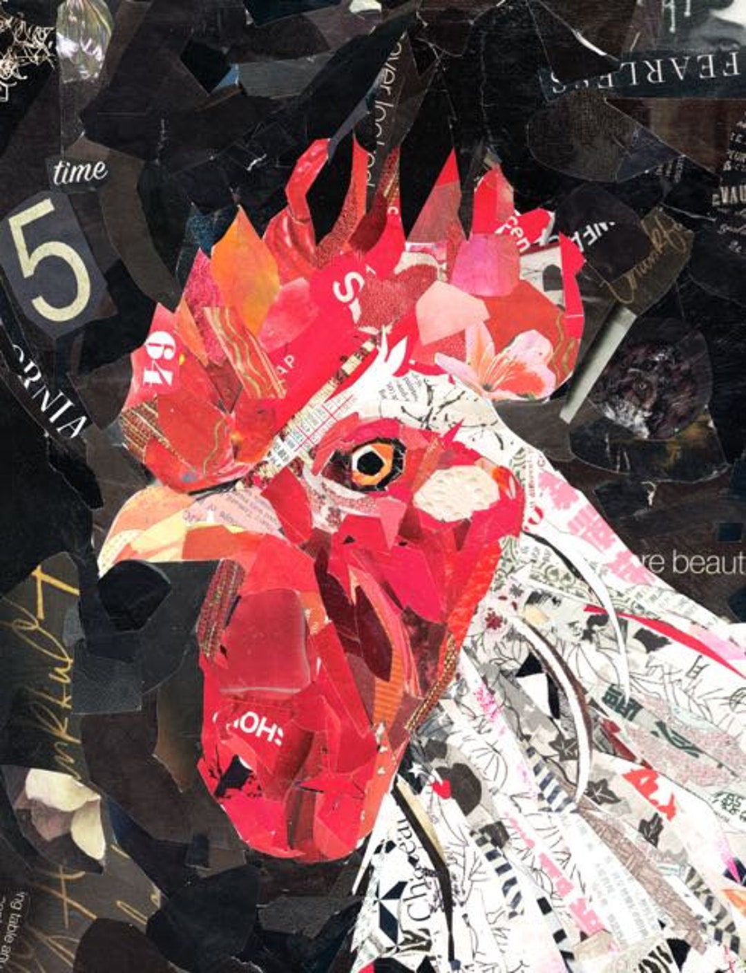 Rooster Collage - Rooster Art Print, Rooster Art, Chicken Art, Chicken ...
