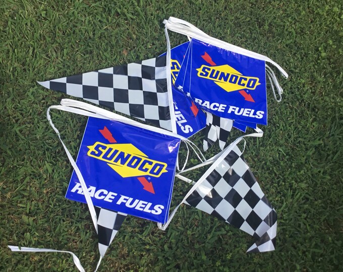Rare SUNOCO Race Fuels Official Checkered Flag Pennant String 12 X 20 ...