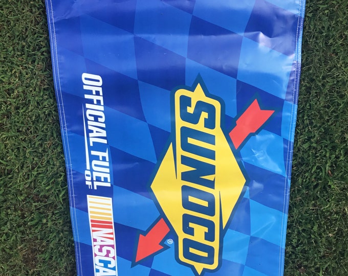 SUNOCO Sign Flag Official NASCAR Racing Fuel 27” X 4’ Banner Checkered ...