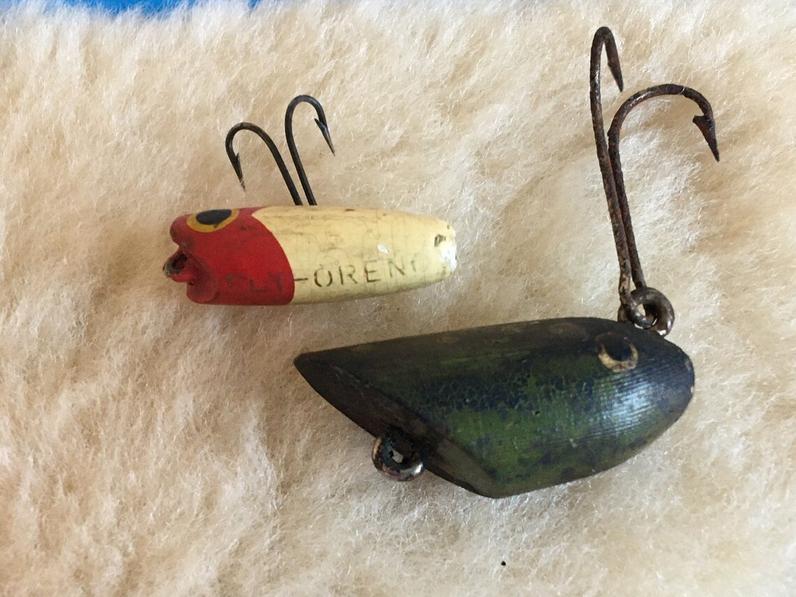 Set 2 Antique Wood Fly Rod Fishing Lures South Bend Fly Oreno | Etsy