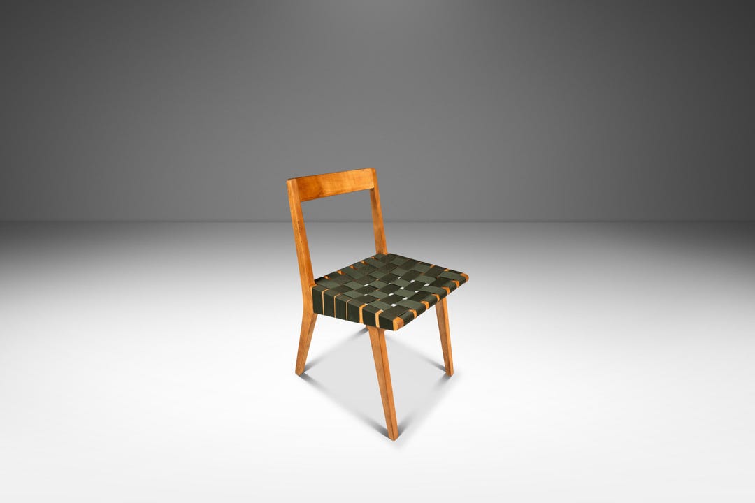 Mid-century Modern Model 666 Side Chair in Birch & Green Strapping by ...