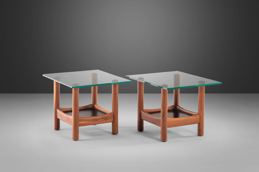 Set of Two (2) Tubular Glass-top End Tables After Adrian Pearsall for ...