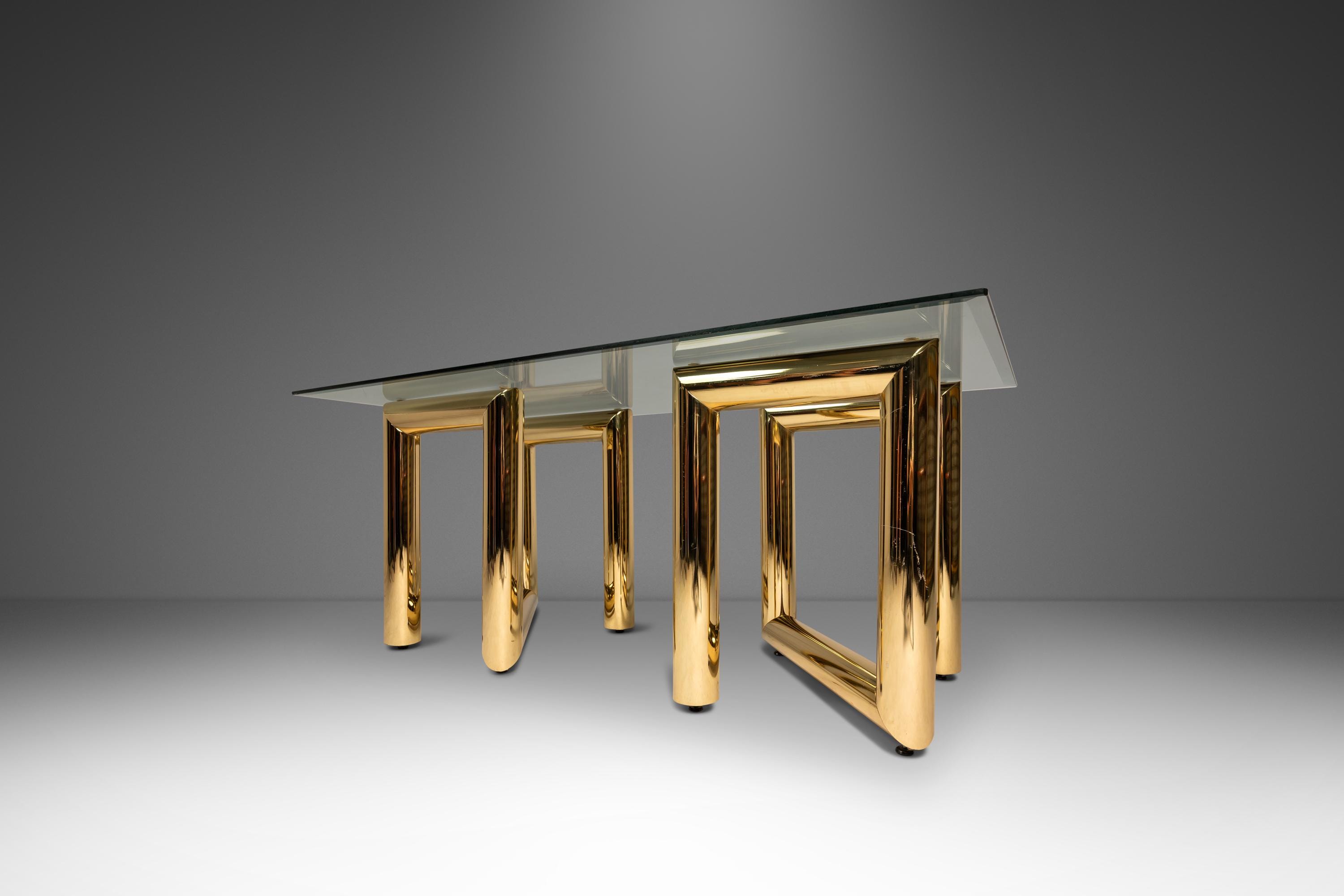 Set of Two (2) Tubular "z" Table Baes in Brass Rectangular Glass Top ...
