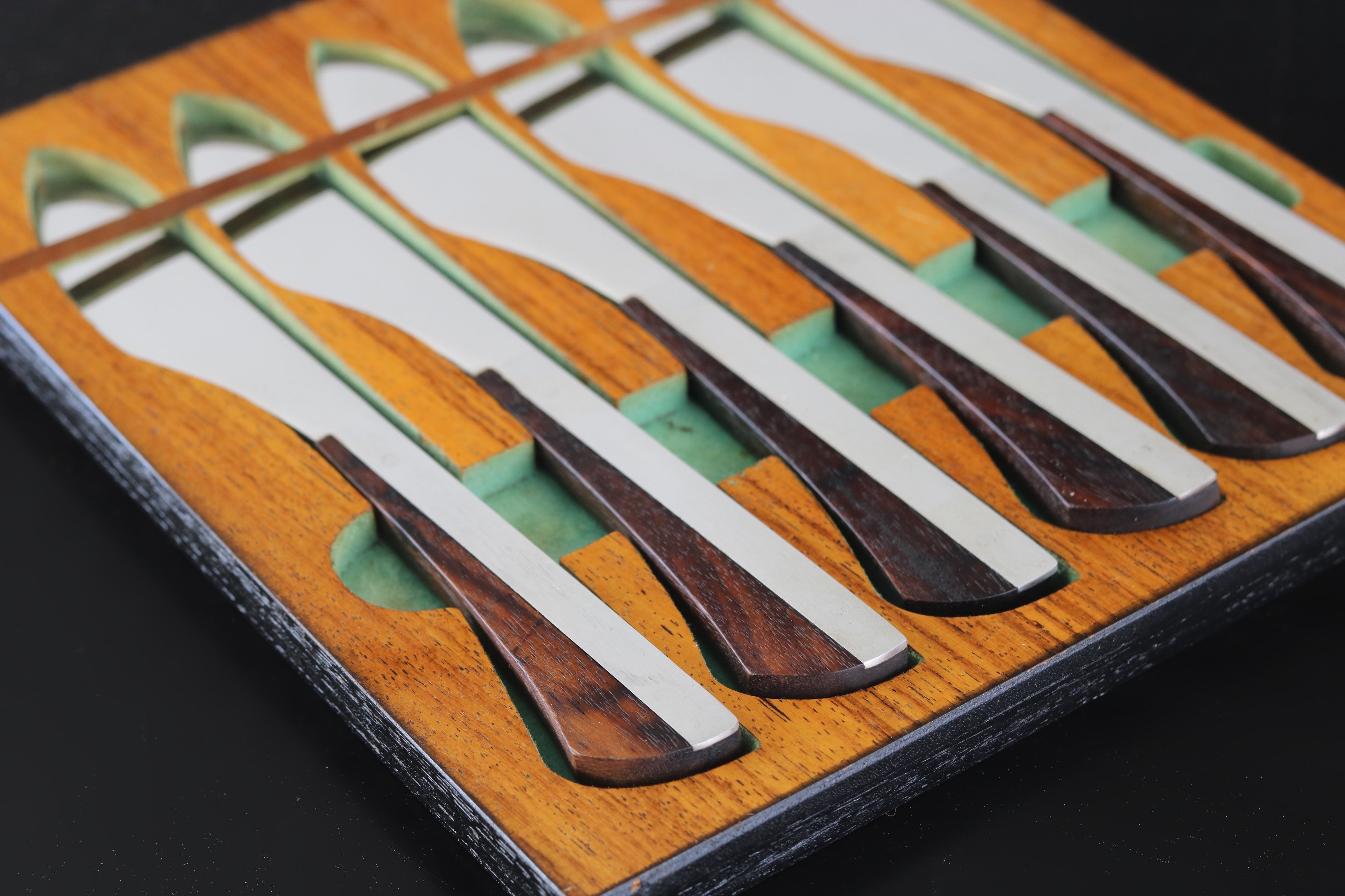 Mid Century Modern Wall Hanging Knife Set in Brazilian Rosewood, 1960s ...