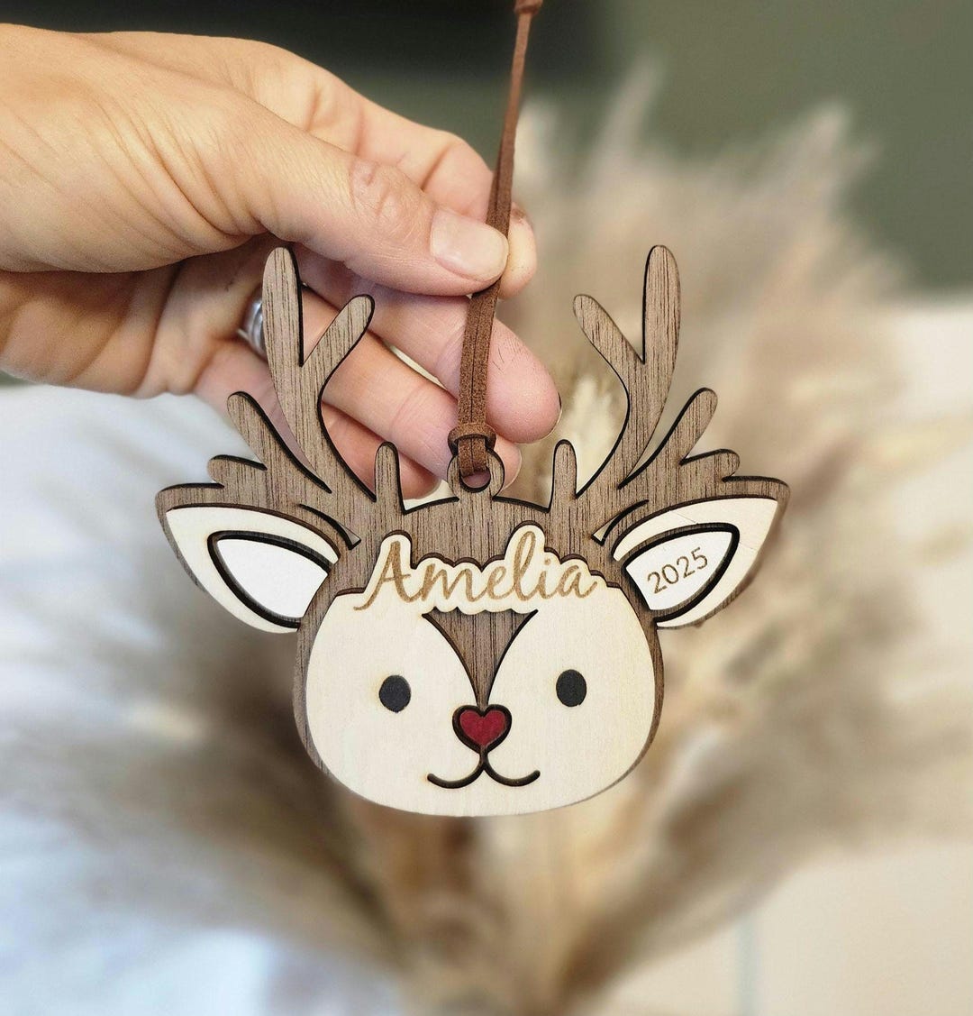 Personalized Wooden Reindeer Christmas Ornament: Custom Name & Year - Etsy