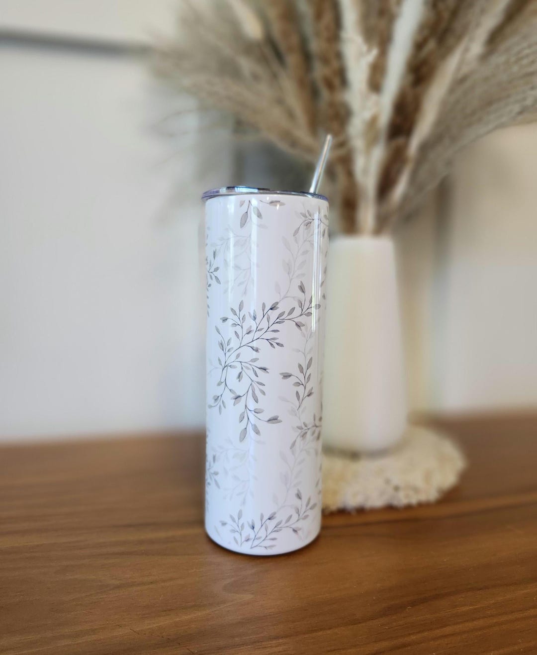 White Tumbler, Neutral Botanical Coffee Tumbler for Mom, Gift for ...