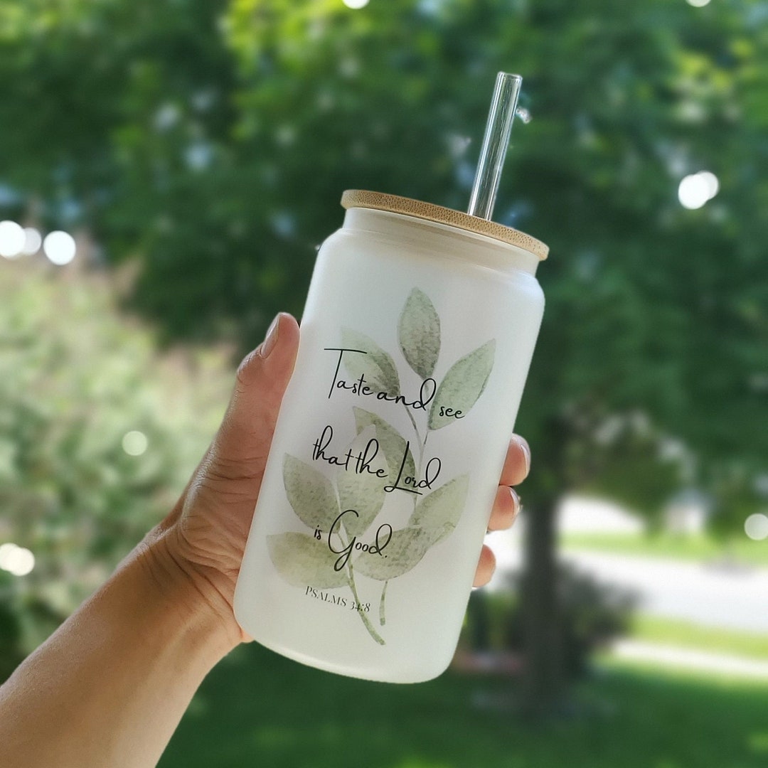 Scripture Verse Glass Tumbler, Botanical Tumbler With Bible Verse ...