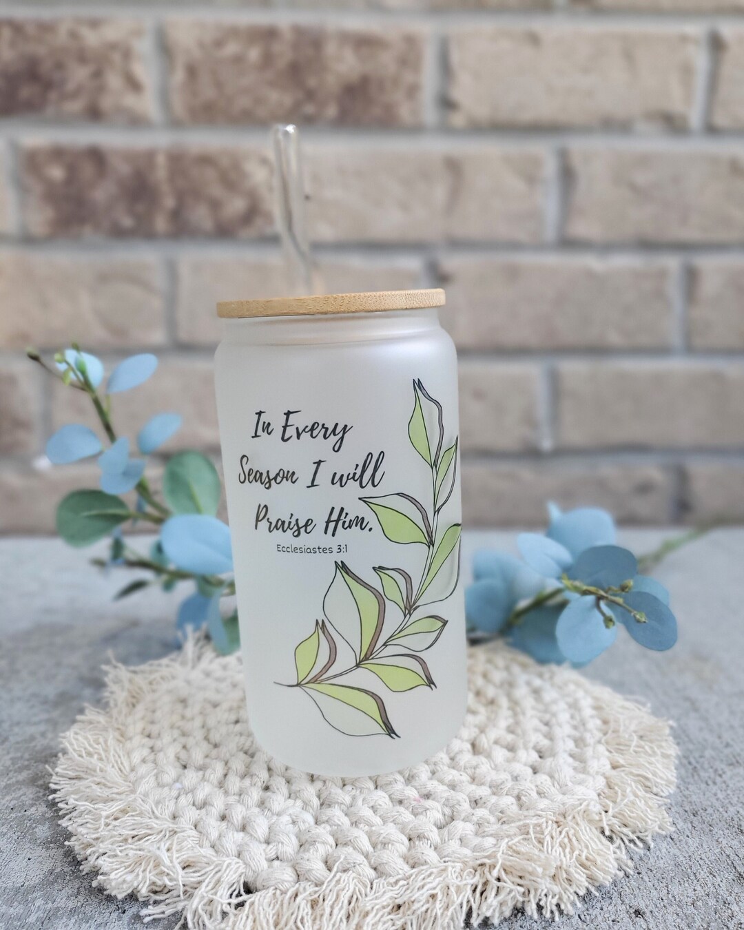 Scripture Verse Glass Tumbler, Flower Tumbler With Bible Verse ...