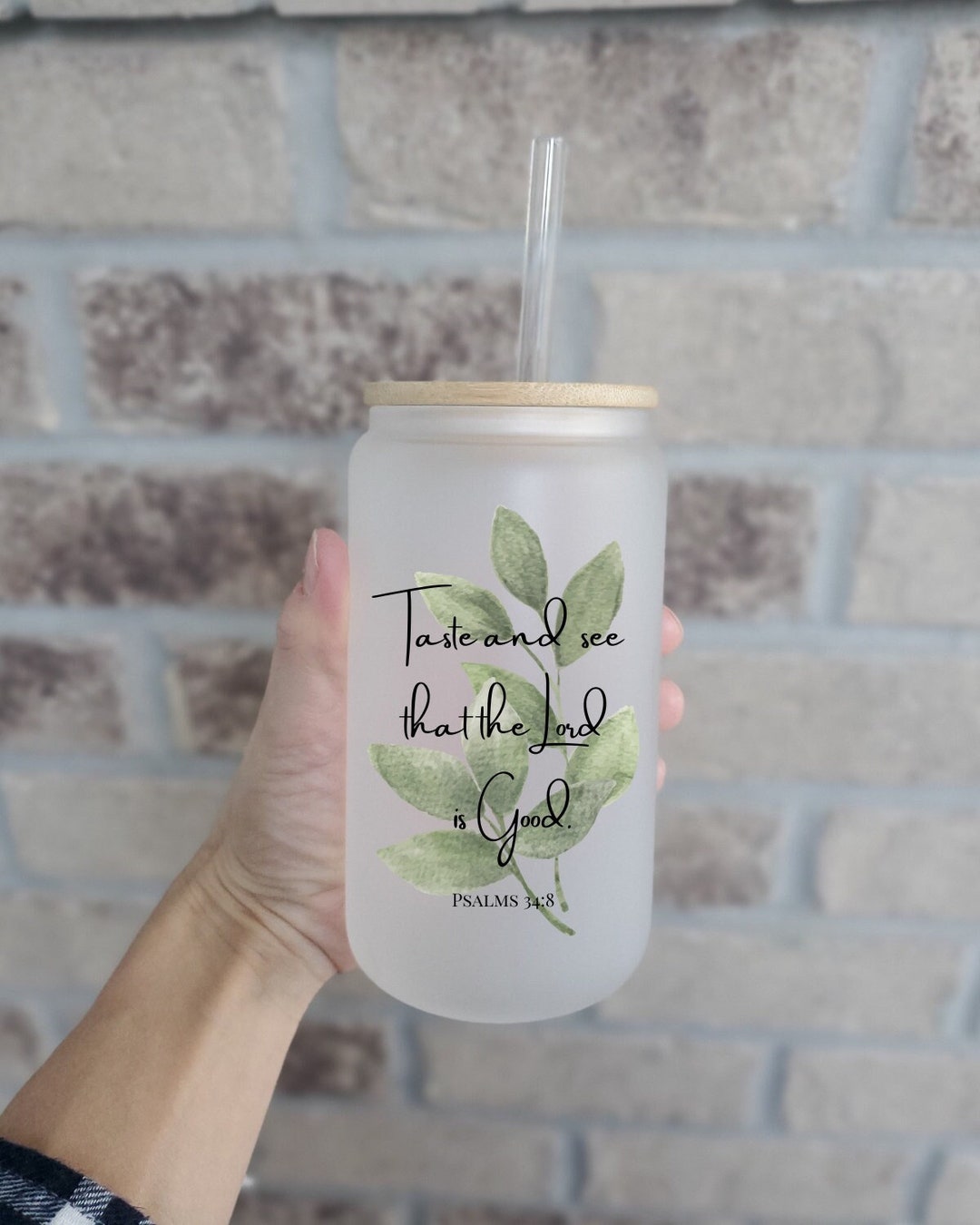 Scripture Verse Glass Tumbler, Botanical Tumbler With Bible Verse ...