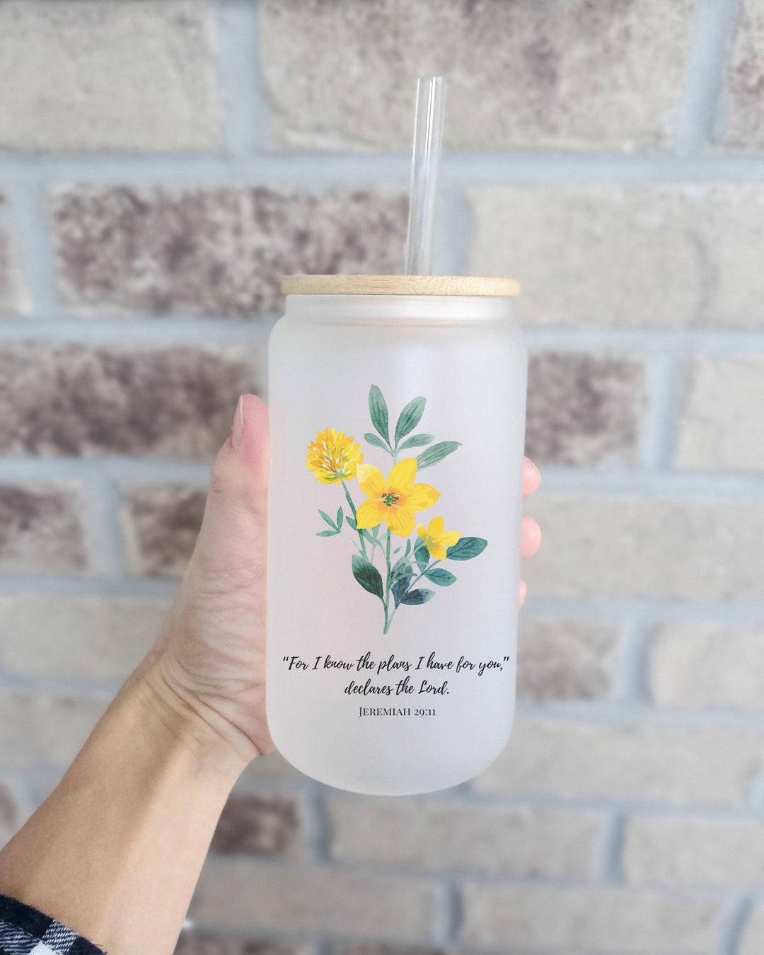 Scripture Verse Glass Tumbler, Flower Tumbler With Bible Verse ...