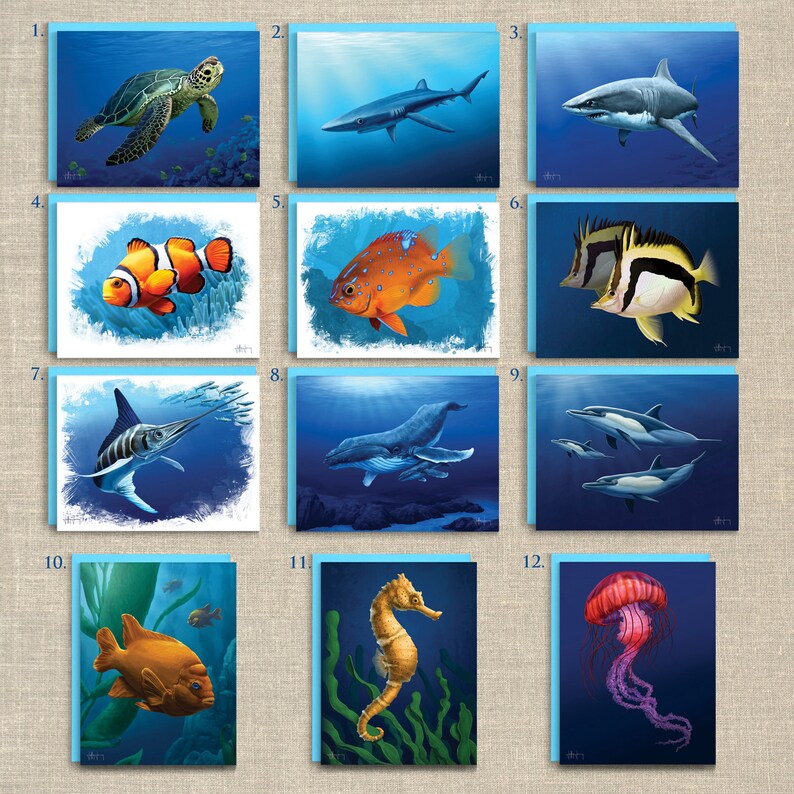 Sealife Greeting Cards From Original Paintings Mix and Match - Etsy