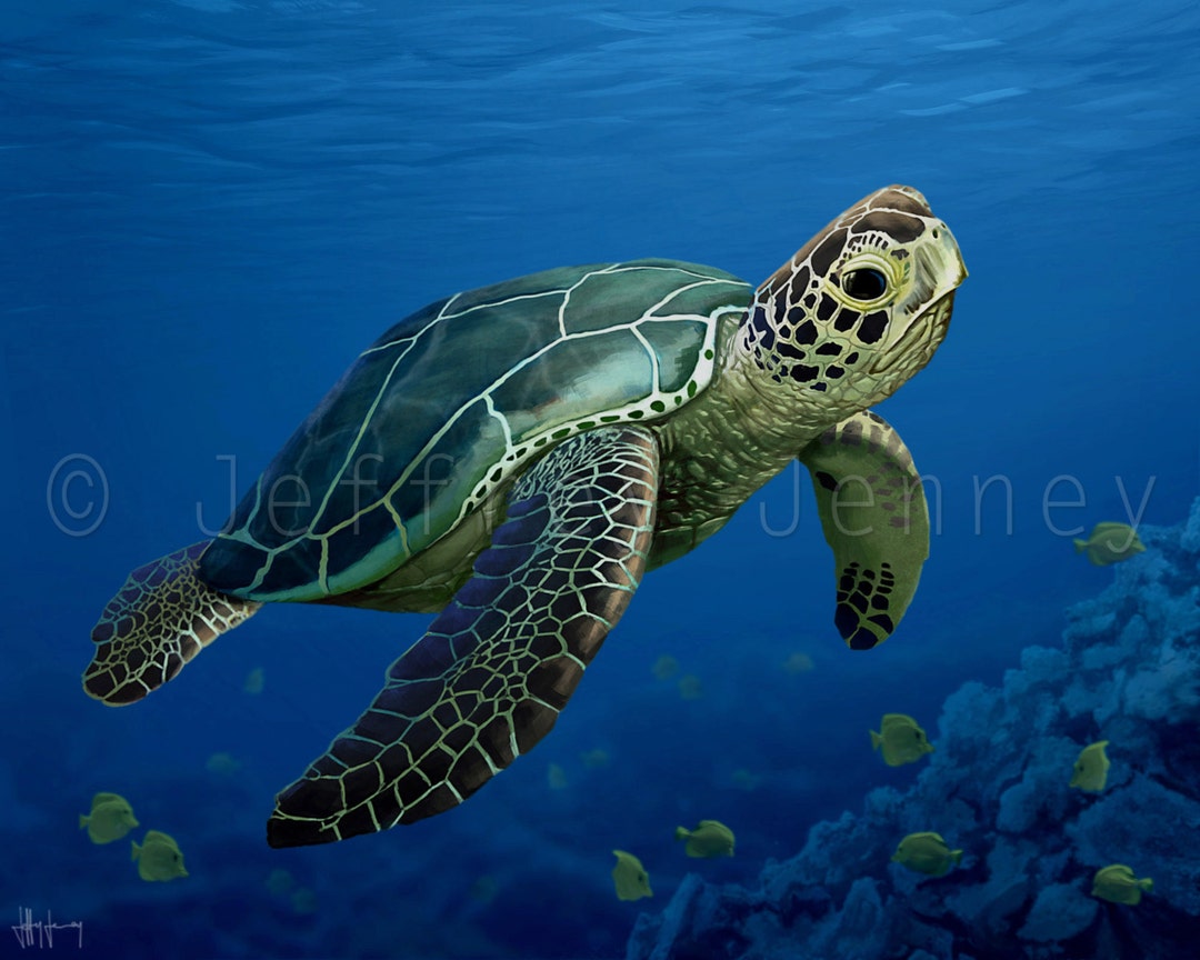 Sea Turtle Print - Fine Art Print From an Original Painting - 8x10 - by ...