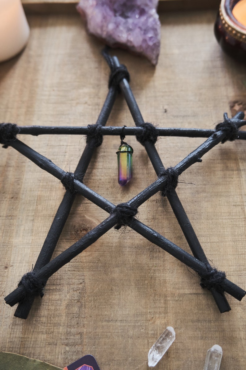 Wood Pentagram in Black With Crystal Pagan Wall Hanging - Etsy