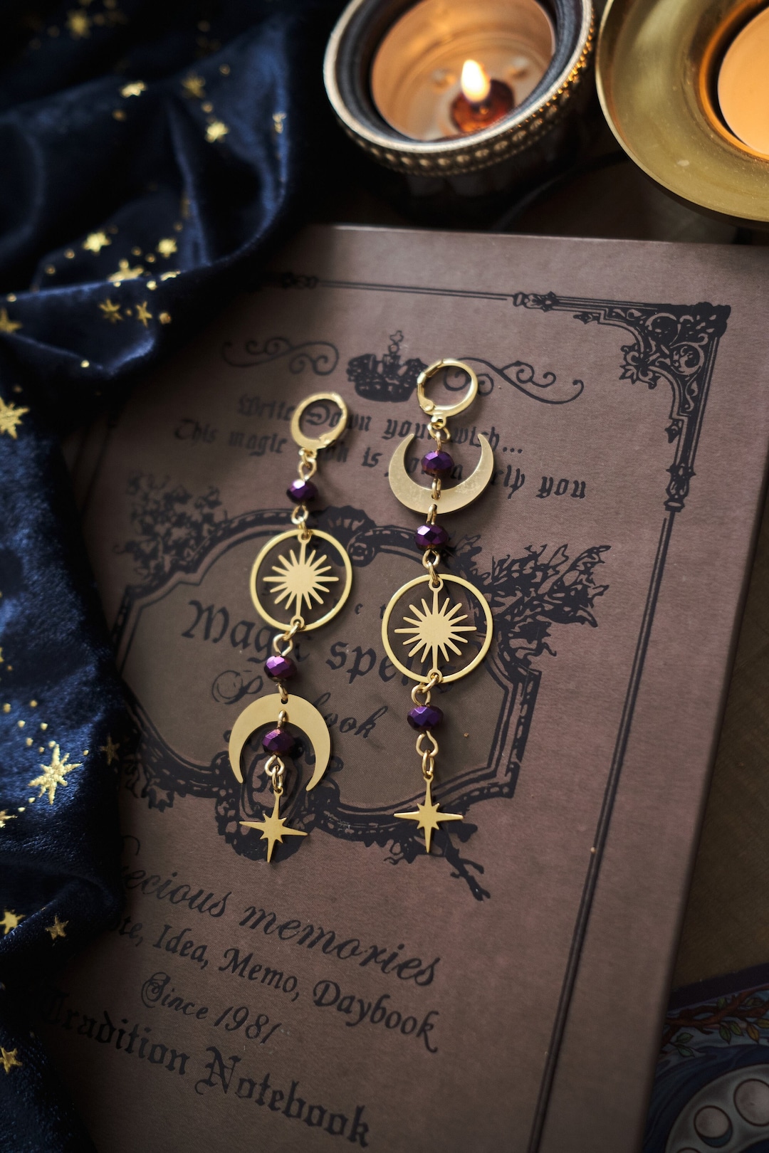 Whimsigoth Mismatched Moon and Star Earrings, Gold Celestial Jewelry ...