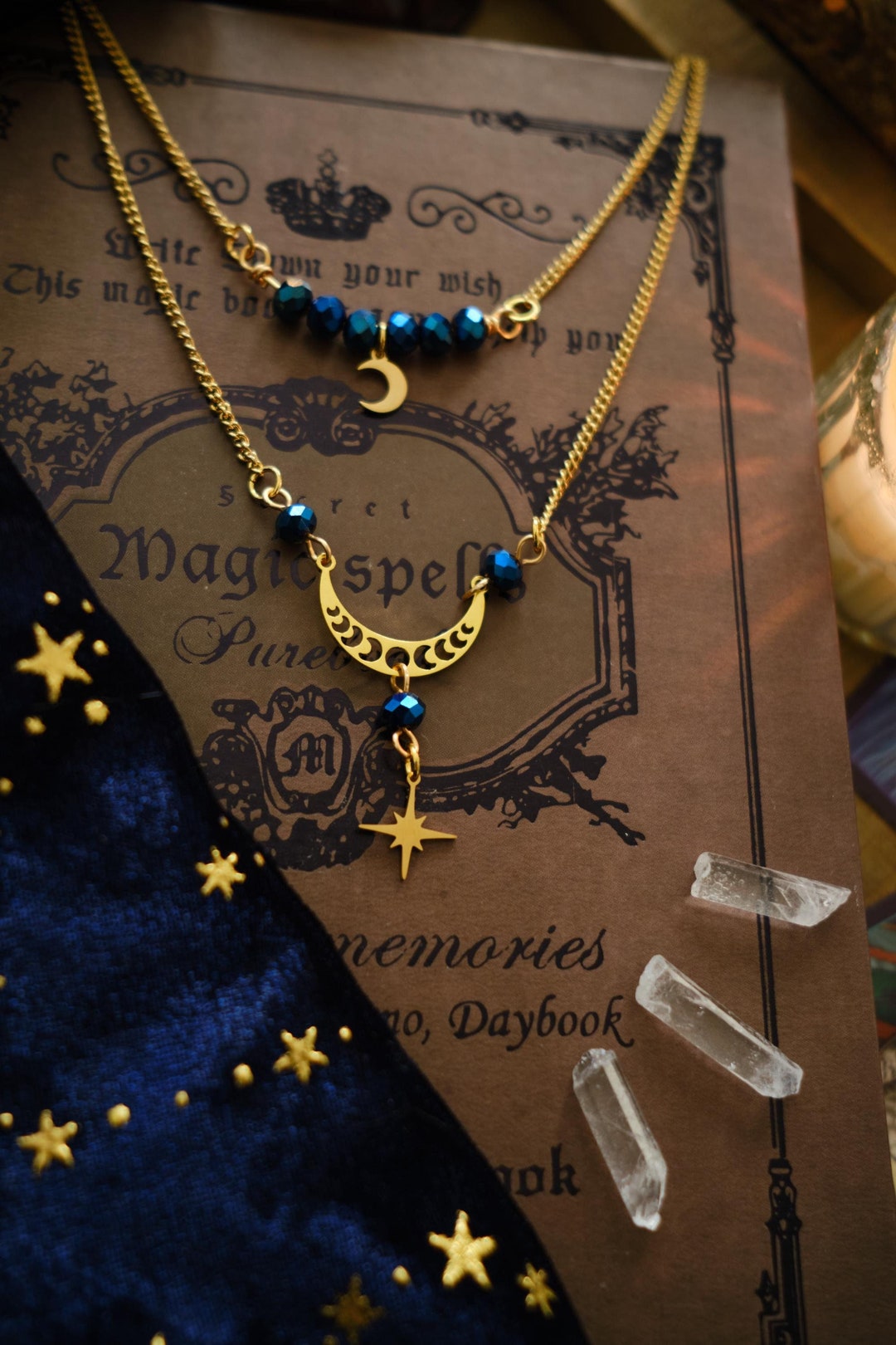 Double-strand Whimsigoth Necklace With Moon and Star Charm, Celestial ...