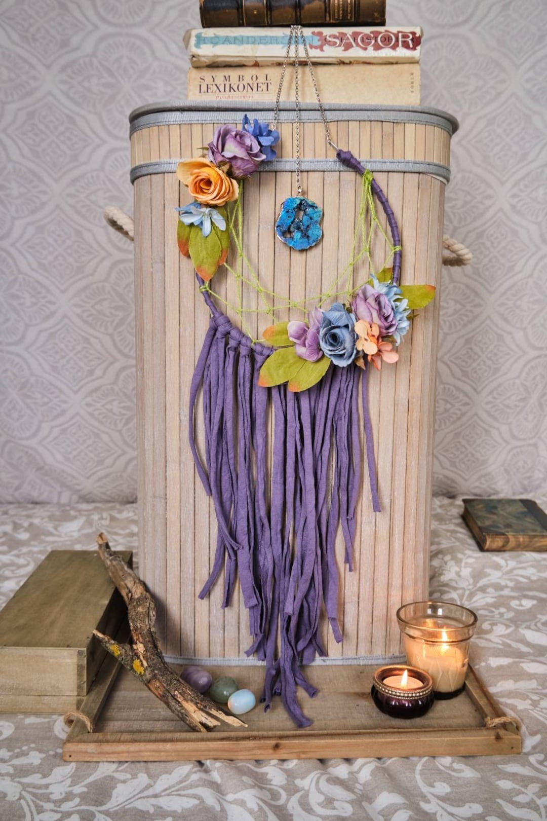 Spring Flower Crystal Dream Catcher Crescent Moon Wall Hanging - Etsy