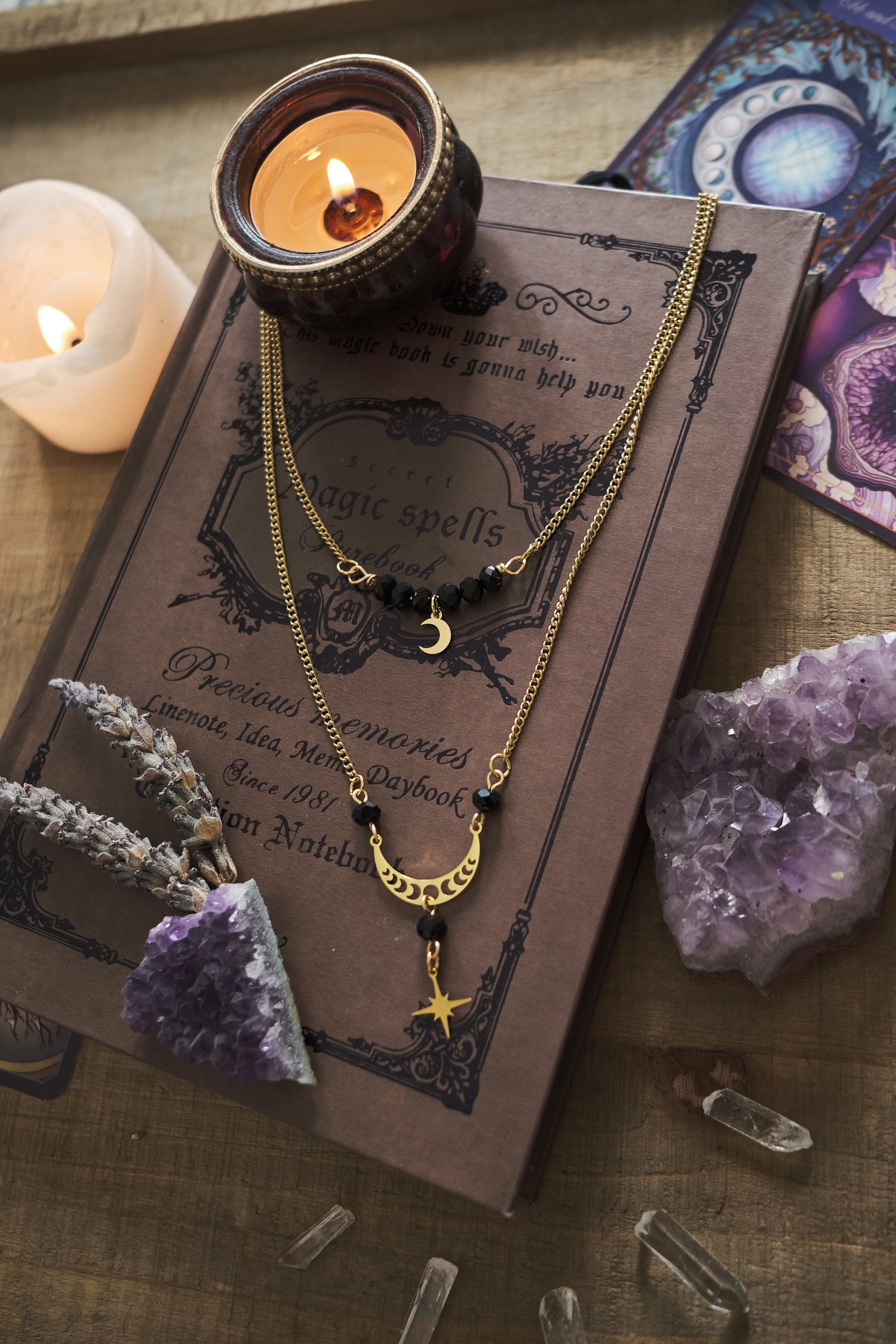 Double-strand Whimsigoth Necklace With Moon and Star Charm, Celestial ...
