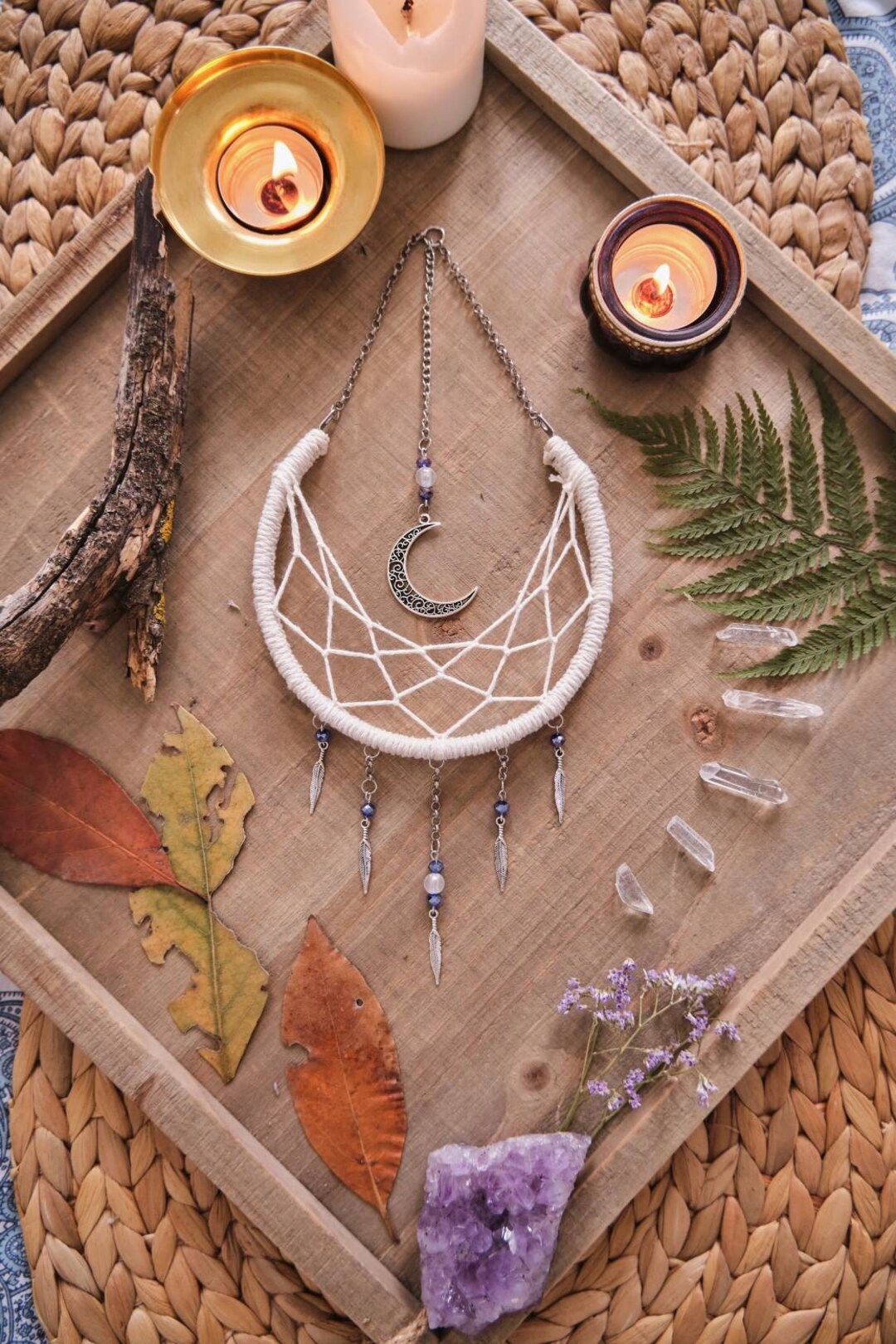 Small Moon Dreamcatcher, White Crescent Moon Decor - Etsy