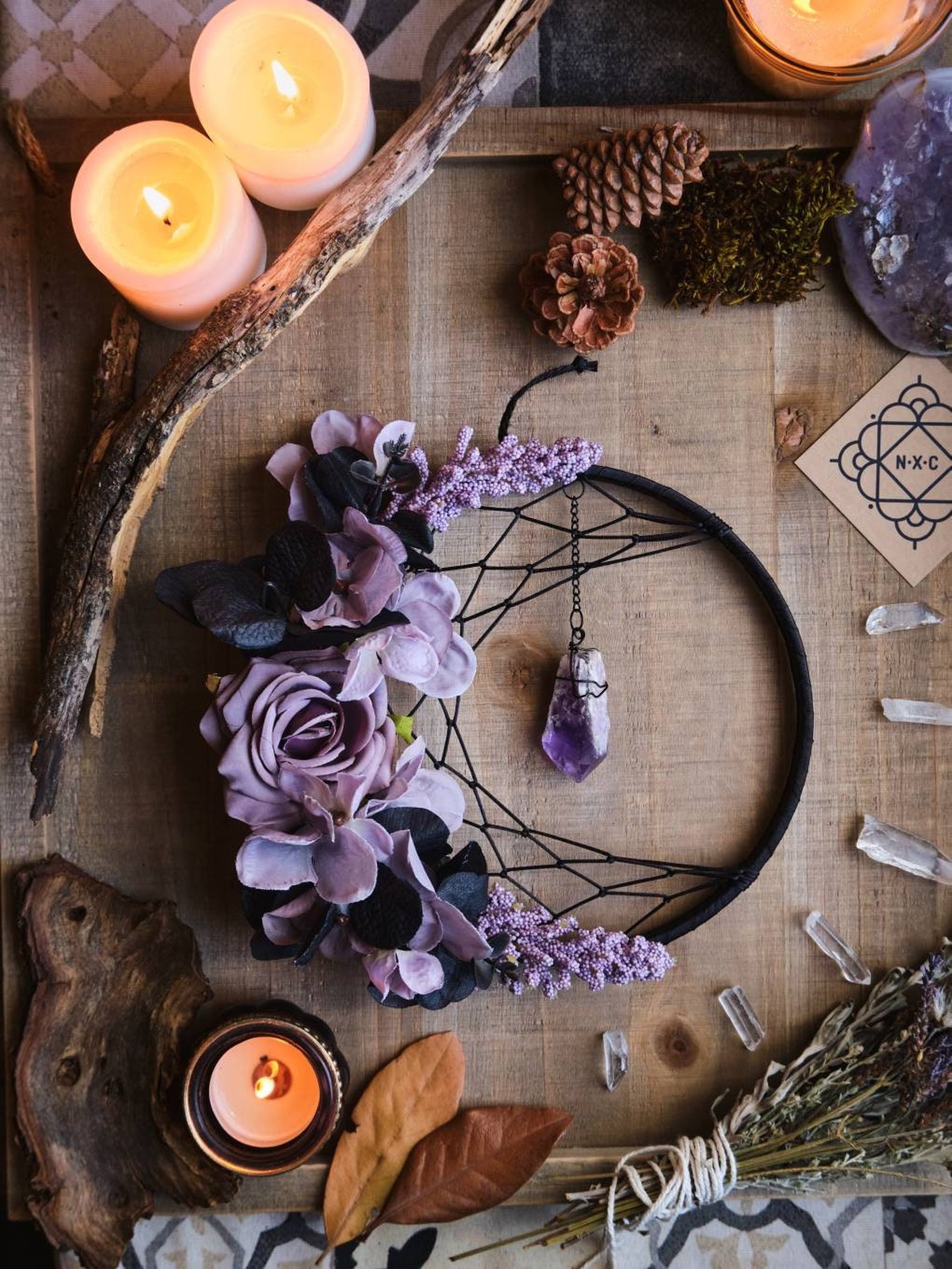 Amethyst Crystal Dream Catcher Moon Wall Hanging | Etsy