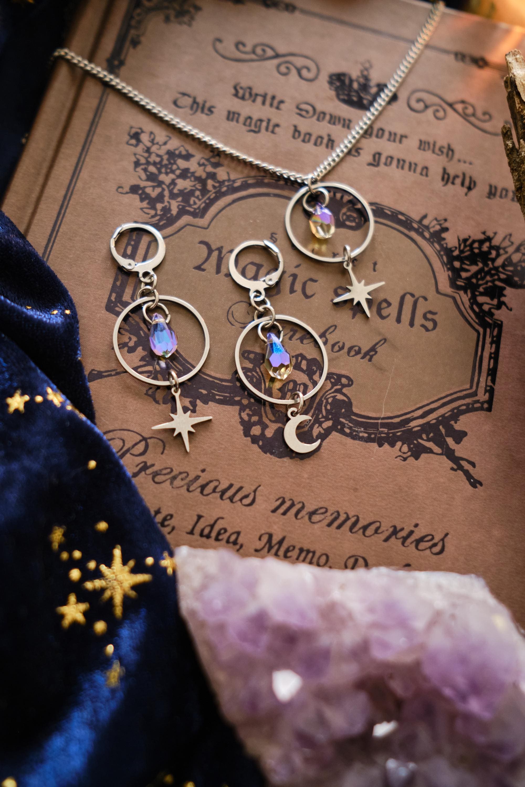 Minimalist Witchy Necklace, Celestial Moon and Star Jewelry, Whimsigoth ...