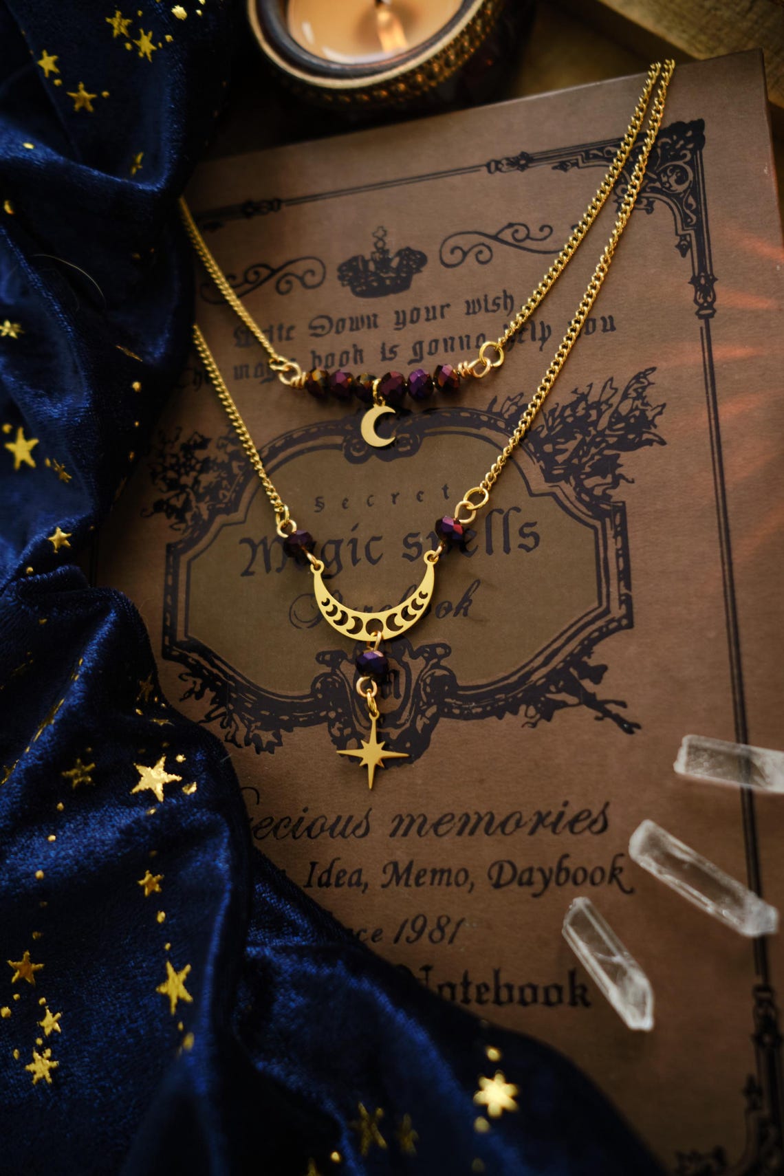 Double-strand Whimsigoth Necklace With Moon and Star Charm, Celestial ...