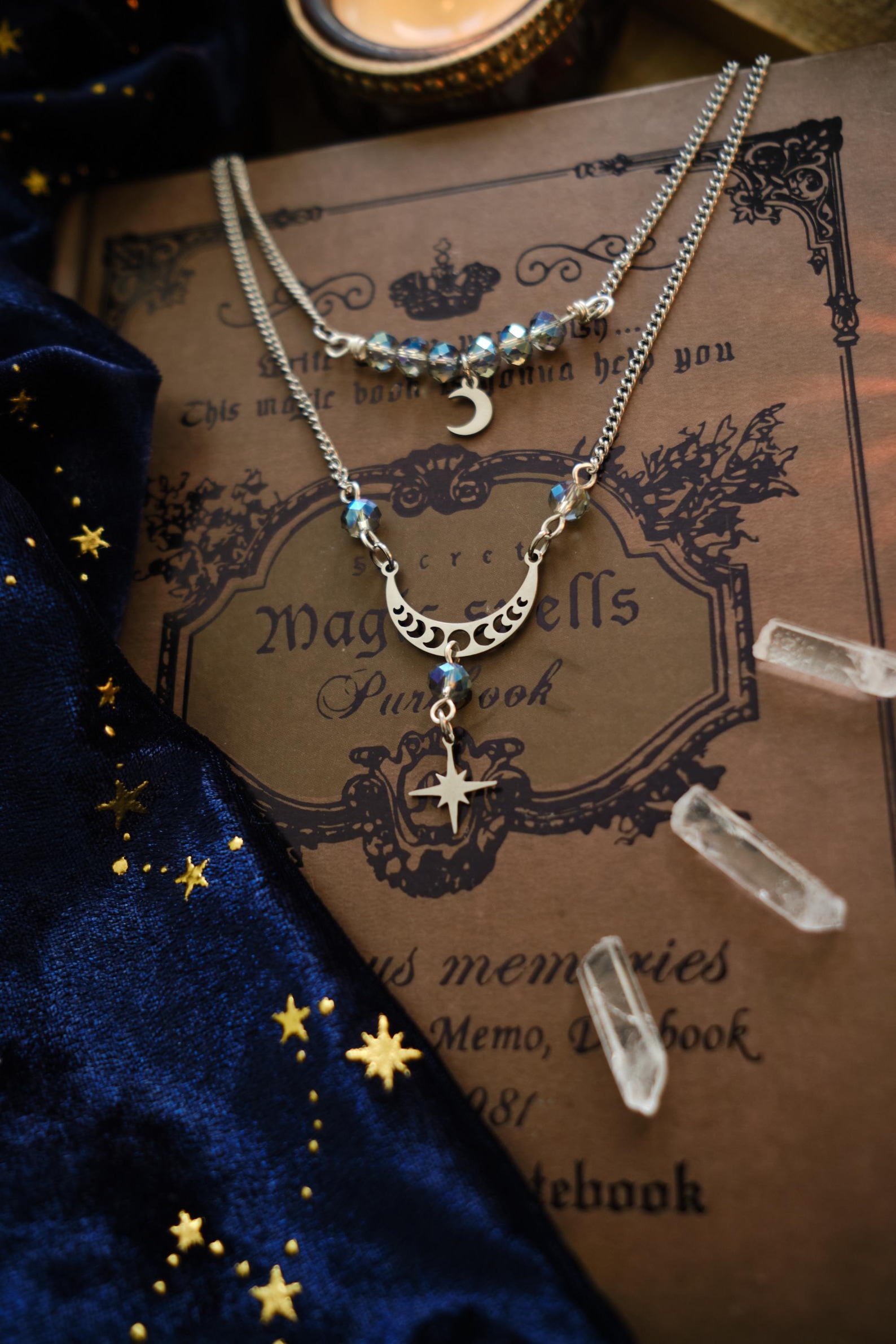 Witchy Necklace With Silver Moon and Star Charm, Celestial Jewelry ...