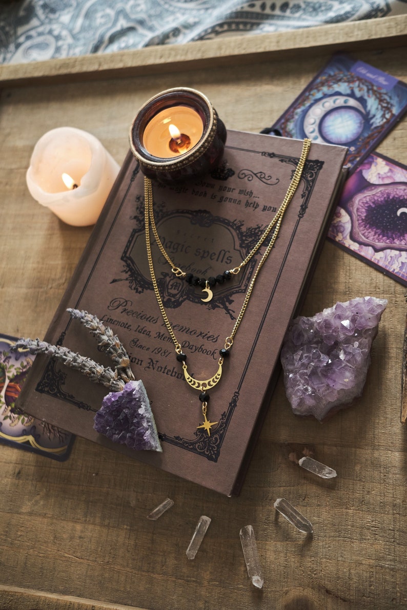 Double-strand Whimsigoth Necklace With Moon and Star Charm, Celestial ...