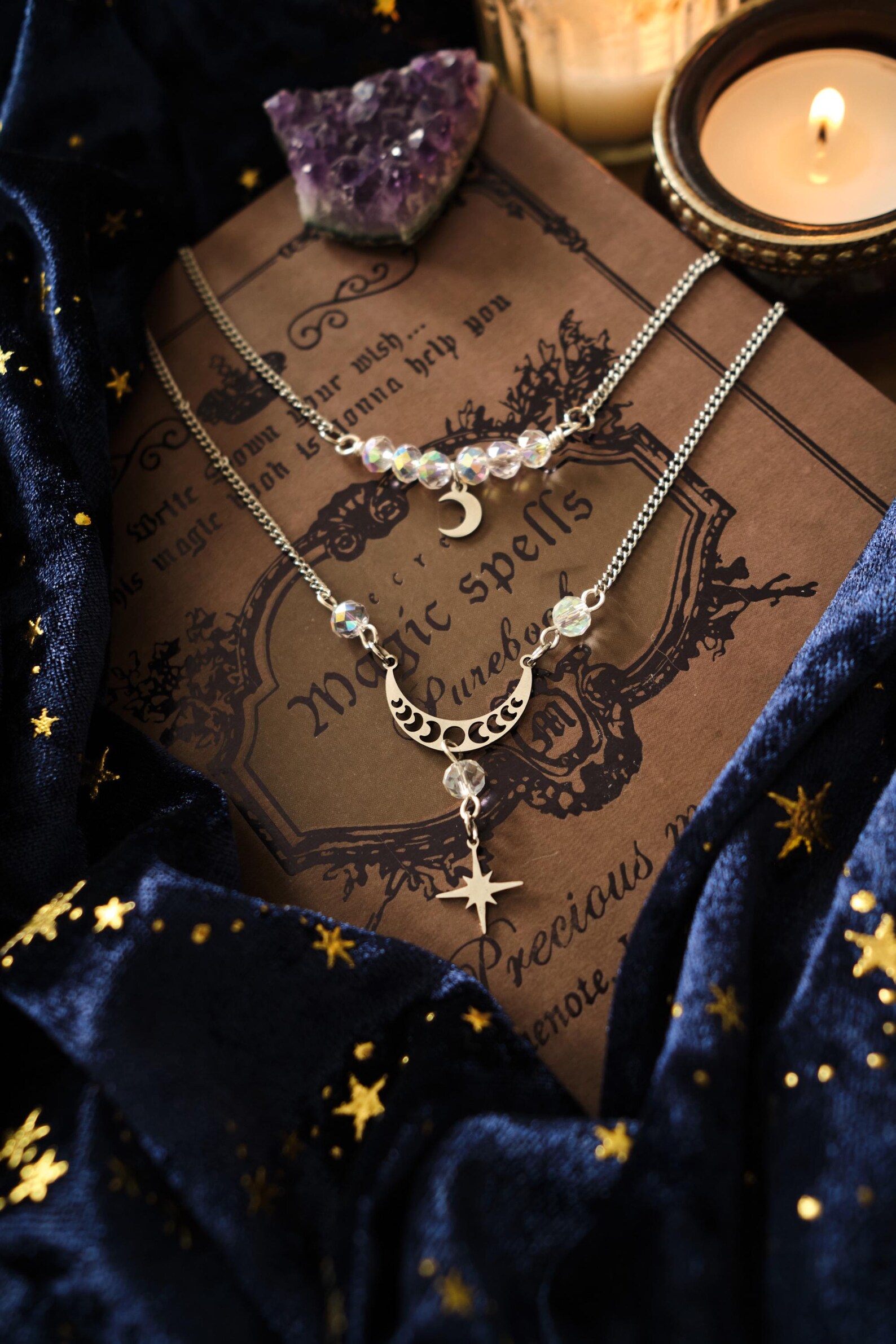 Witchy Necklace With Silver Moon and Star Charm, Celestial Jewelry ...
