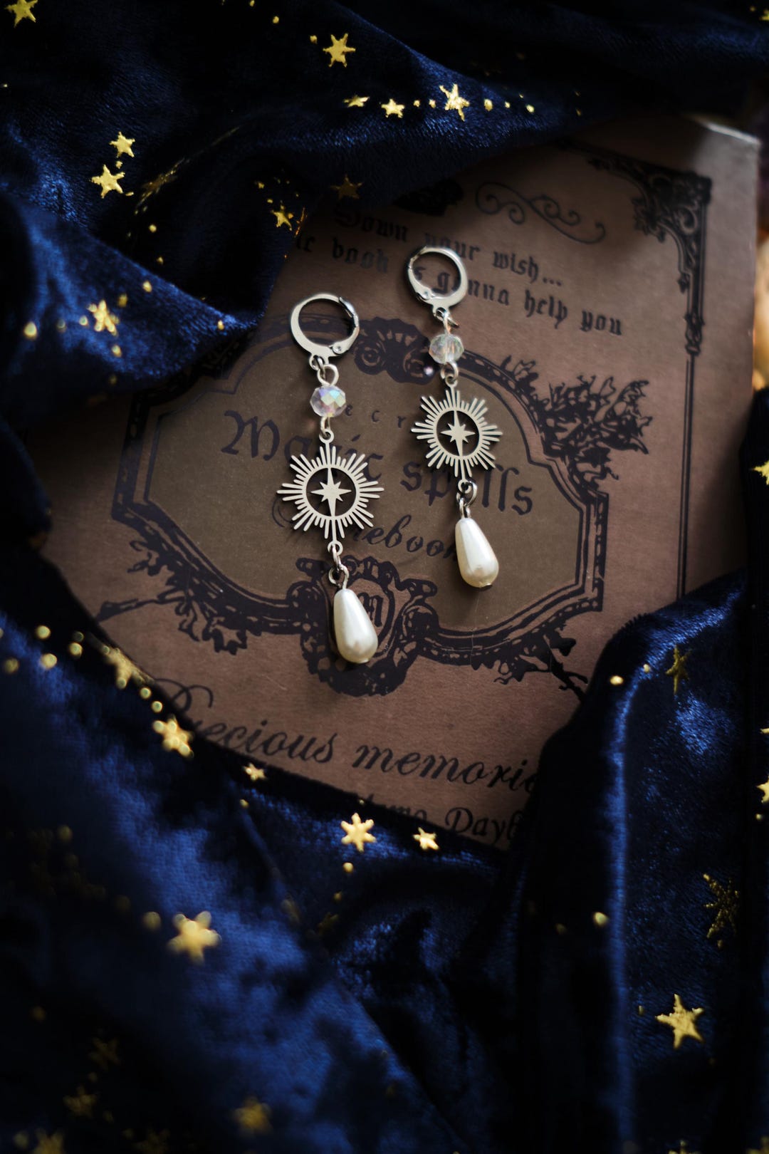 Silver Whimsigoth Bridal Earrings, Pearl Elegant Celestial Jewelry - Etsy