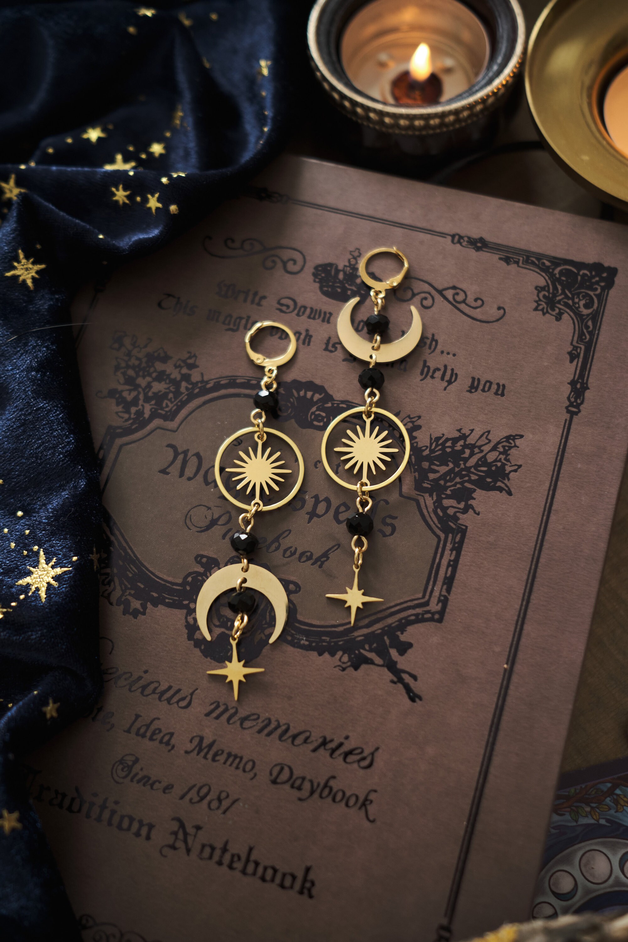 Whimsigoth Mismatched Moon and Star Earrings, Gold Celestial Jewelry ...