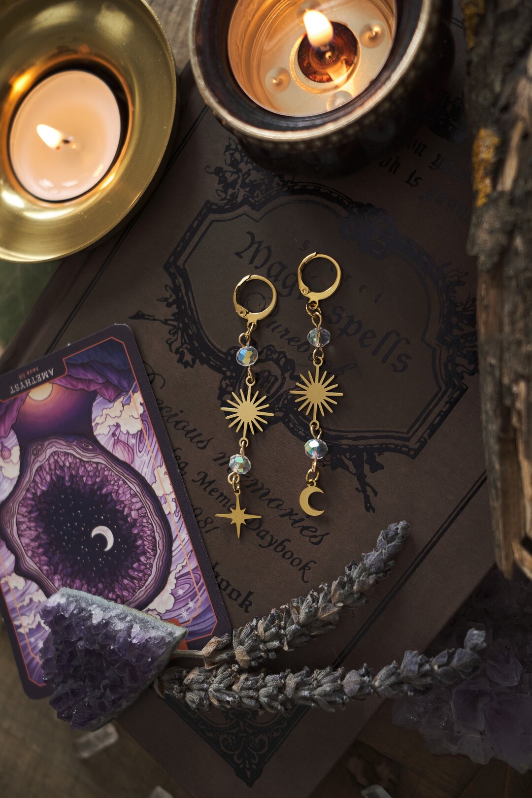 Duality Earrings, Gold Moon, Sun, and Star Mismatched Jewelry, Stainless Steel - Etsy